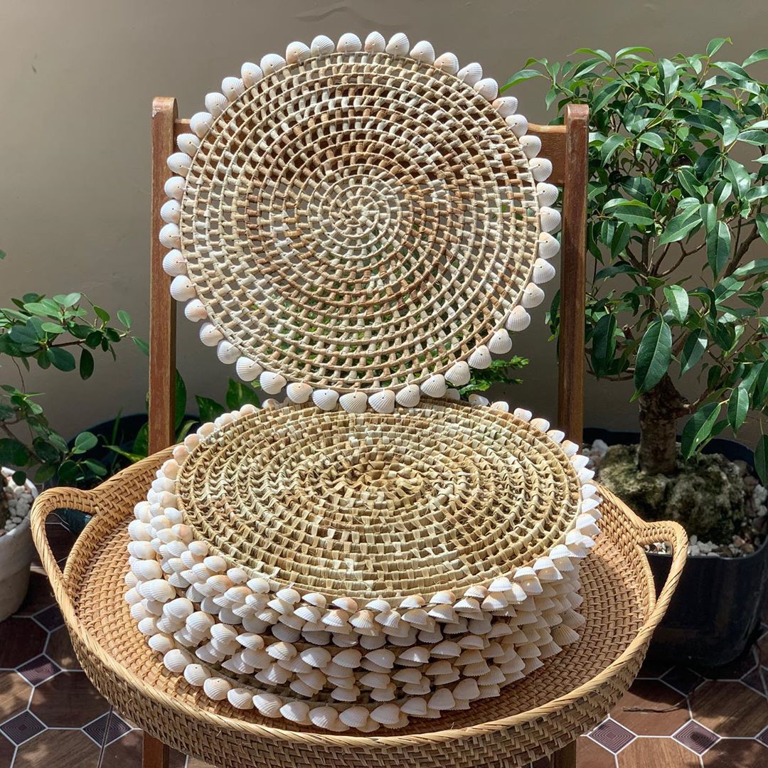 Handwoven pandan with shells placemats